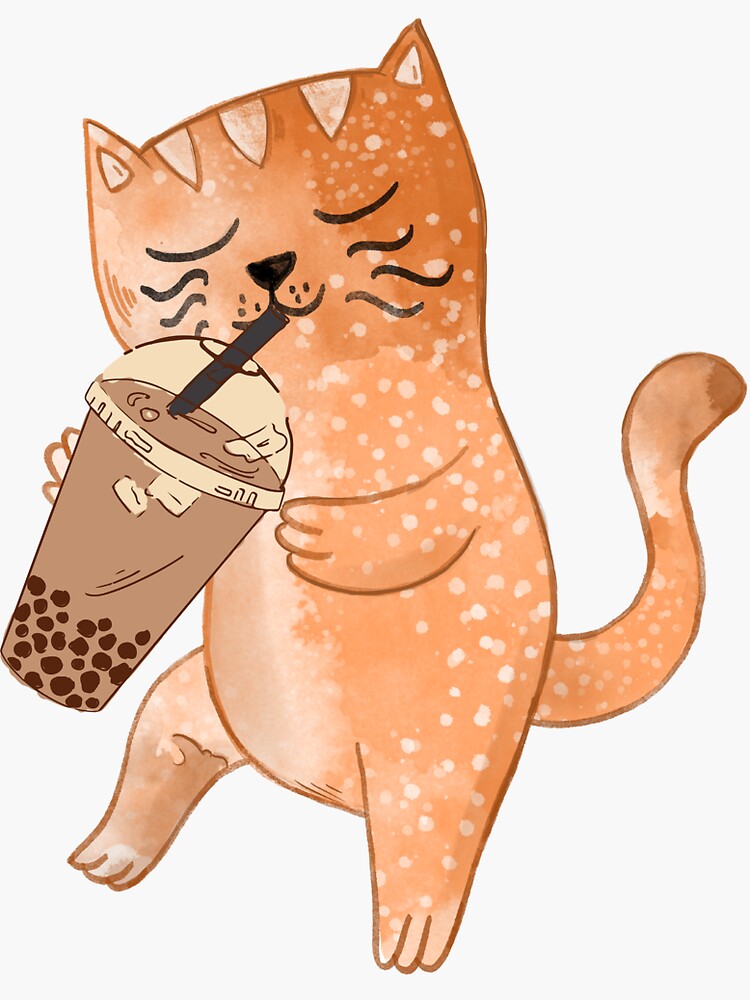 "Aesthetic cat drinking boba" Sticker for Sale by arndesign | Redbubble