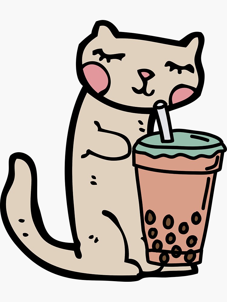 "Aesthetic cat drinking boba" Sticker for Sale by arndesign | Redbubble