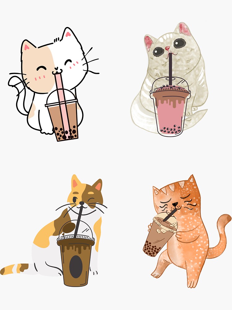 "Aesthetic cat drinking boba" Sticker for Sale by arndesign | Redbubble