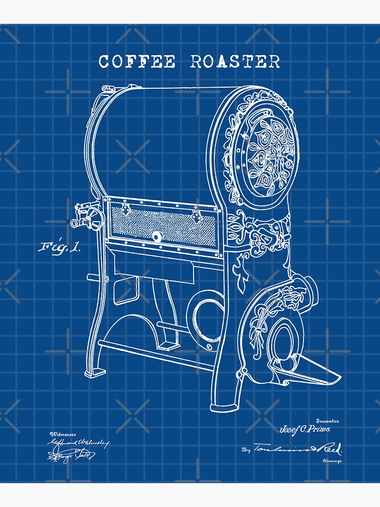 "Coffee Roaster Technical Drawing Patent Blueprint" Sticker for Sale by ...