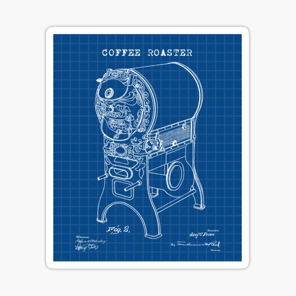 "Coffee Roaster Technical Drawing Patent Blueprint" Sticker for Sale by ...