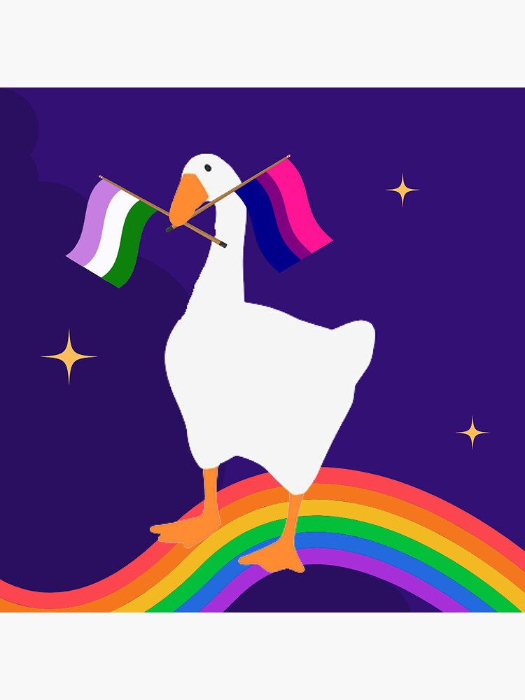"Rainbow goose with bi and genderqueer flags" Sticker for Sale by ...
