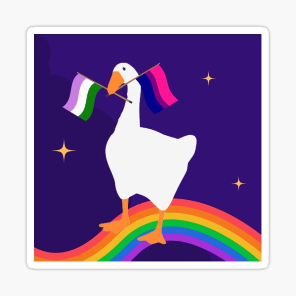 "Rainbow goose with bi and genderqueer flags" Sticker for Sale by ...