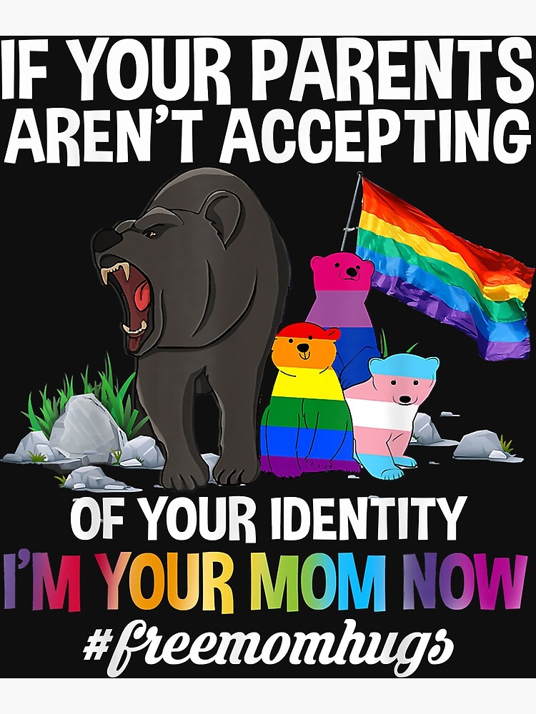 Free Mom Hugs Proud Mama Bear Lgbt Gay Pride Lgbtq Parade Poster For