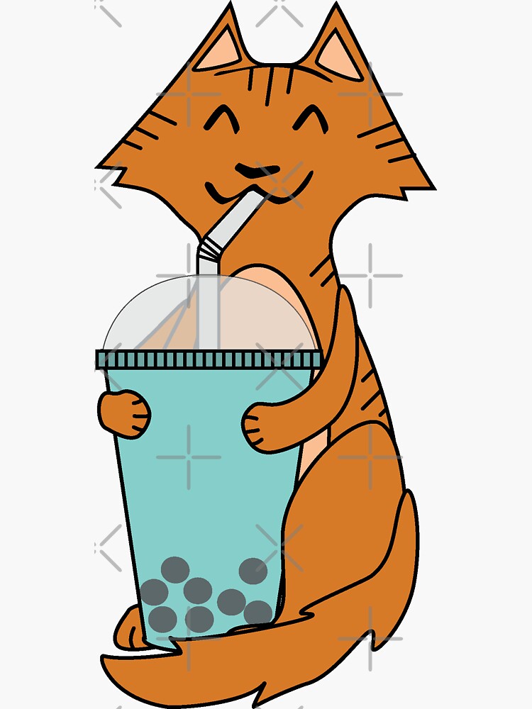 "Aesthetic cat drinking boba" Sticker for Sale by sunfogg | Redbubble