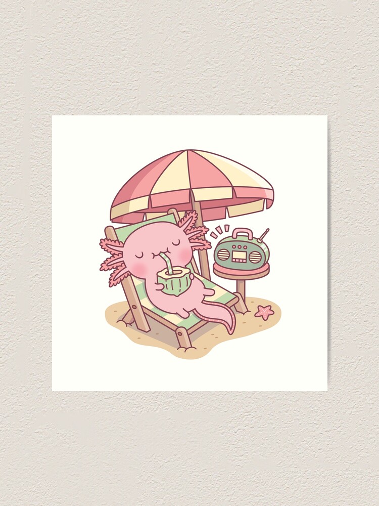 "Cute Axolotl Chilling At The Beach" Art Print by rustydoodle | Redbubble