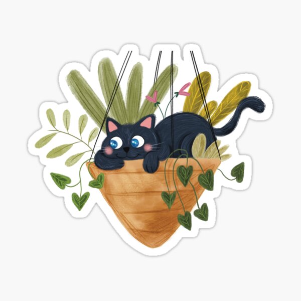 "Cat plant" Sticker by GKillustration | Redbubble