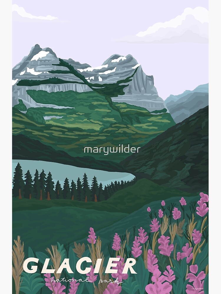"Glacier National Park, Montana, National Parks Illustration, Vintage ...