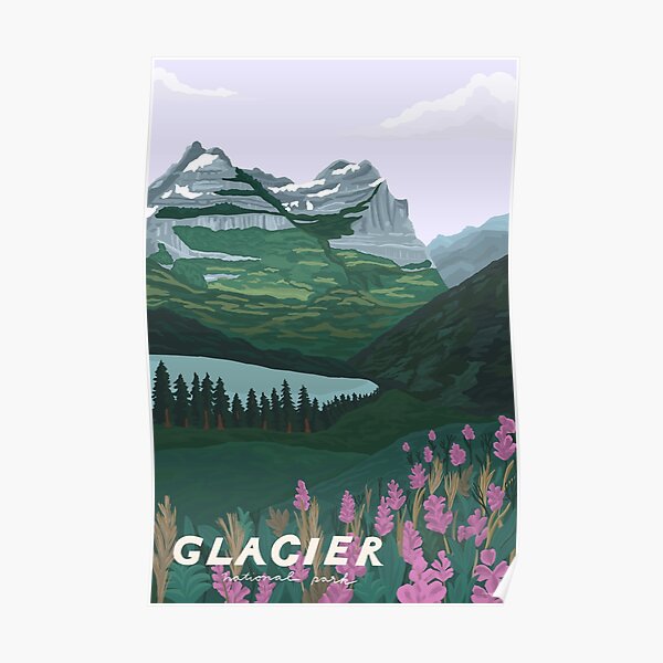 "Glacier National Park, Montana, National Parks Illustration, Vintage ...
