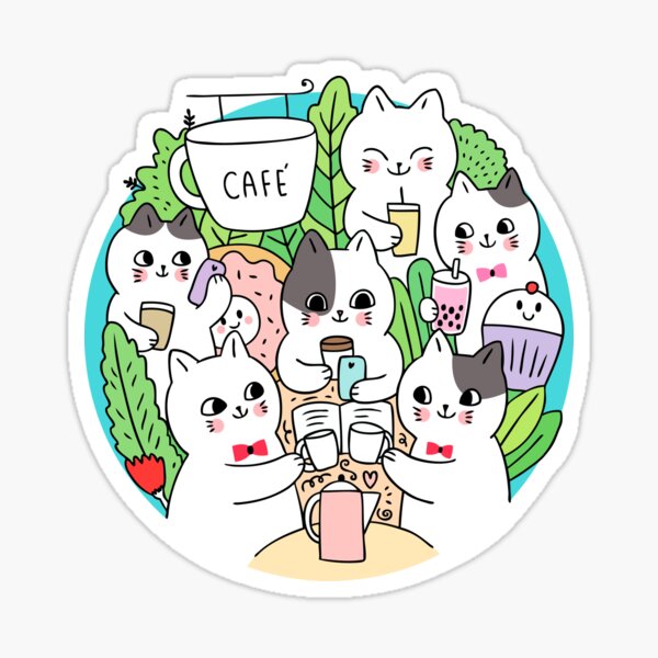"Cutest Cat Cafe" Sticker for Sale by machmigo | Redbubble