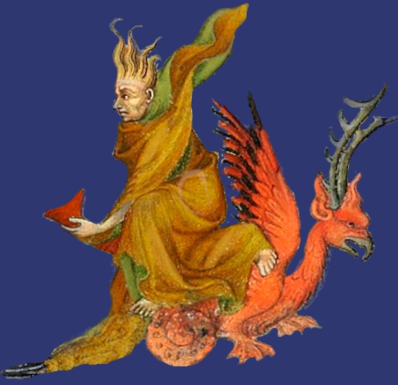 "Medieval Marginalia of Monk on Phoenix " by TheWitchsWolf | Redbubble