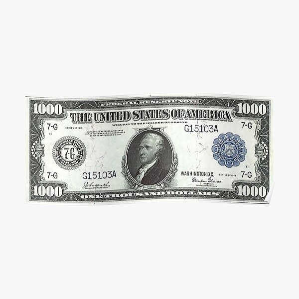 "$1000 dollar bill, large denomination United States Currency, US ...