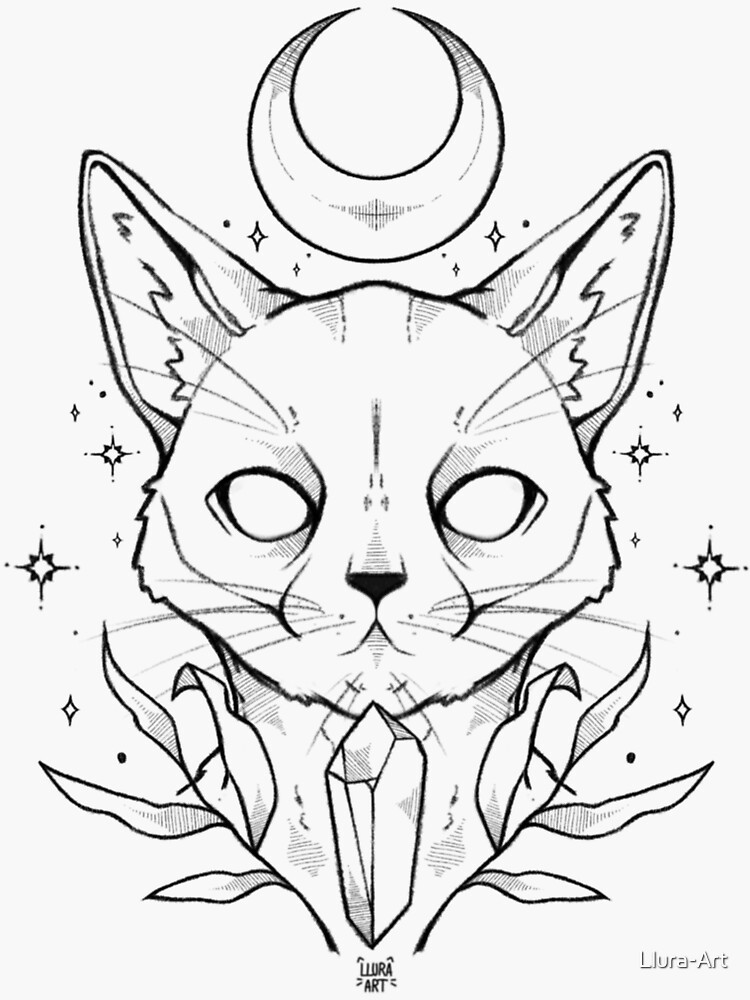"Moon Cat" Sticker by Llura-Art | Redbubble