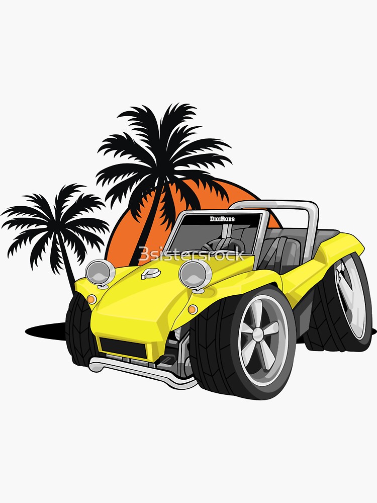 "DigiRods Fun Yellow Beach Dune Buggy Car Cartoon" Sticker for Sale by ...