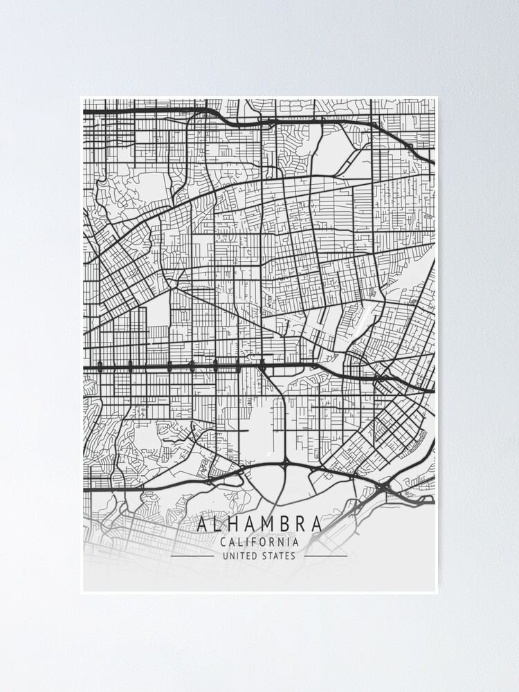 "Alhambra - California - US Gray City Map" Poster by ctmapprint | Redbubble