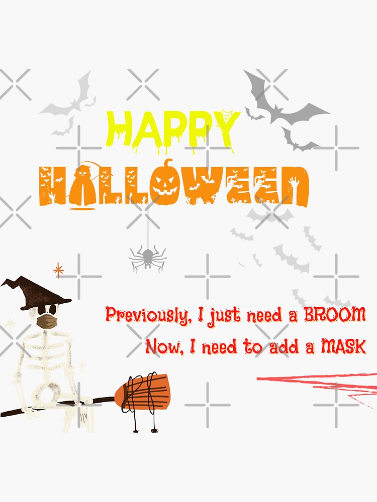 "Skeleton Halloween ride a broom with a mask" Sticker by DoubleLA ...