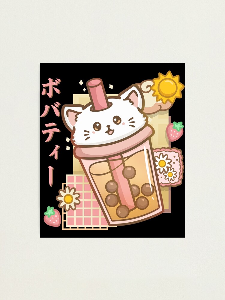 Cat Boba Tea Bubble Tea Anime Kawaii Photographic Print By Mealla