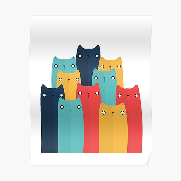 "Multi-Colored Cats Minimal" Poster by honey-jsquad | Redbubble