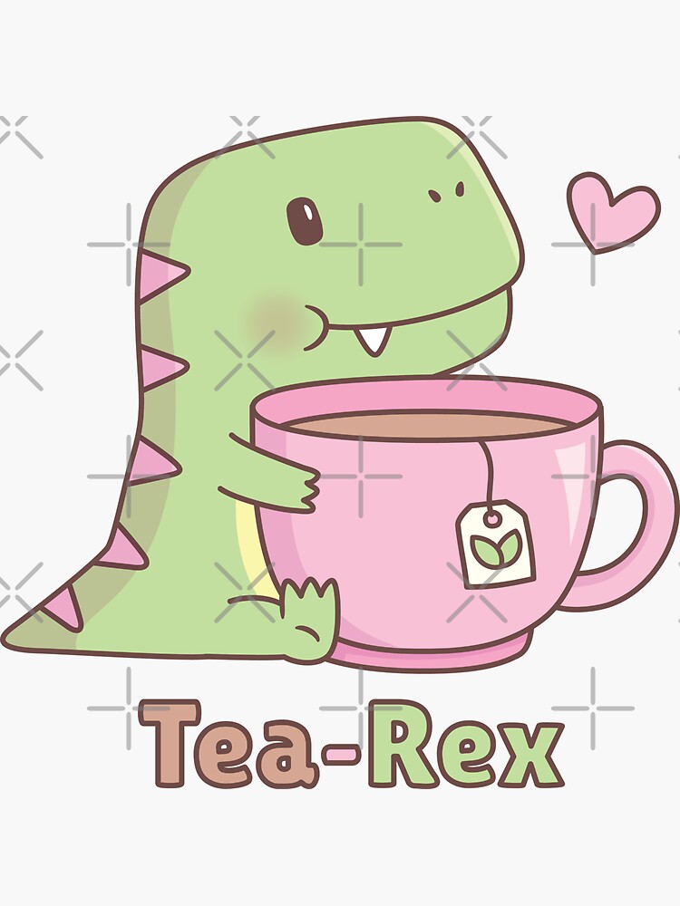 "Cute Dinosaur Tea-Rex Hugging Teacup" Sticker for Sale by rustydoodle ...