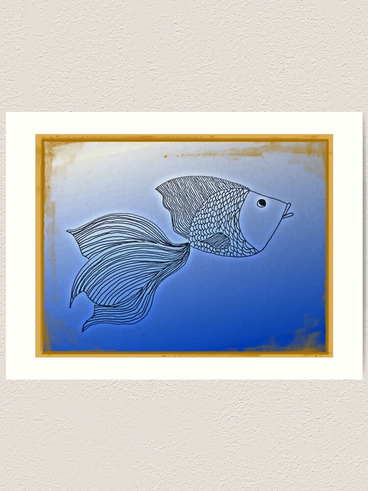 "Fish in Deep Blue, line drawing" Art Print by phylliswalter | Redbubble