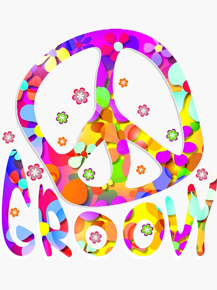 "Groovy Hippie 60s 70s Peace Sign T-Shirt, 1970s Flower Power Peace ...