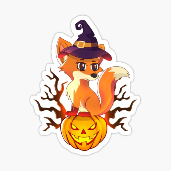 "Cute Witch Fox With Jack O Lantern Halloween" Sticker for Sale by ...