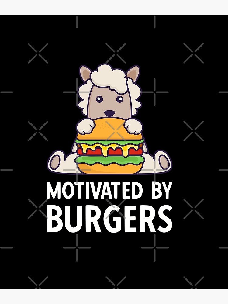 "Motivated by burgers, cute sheep eating burger, design for burger ...