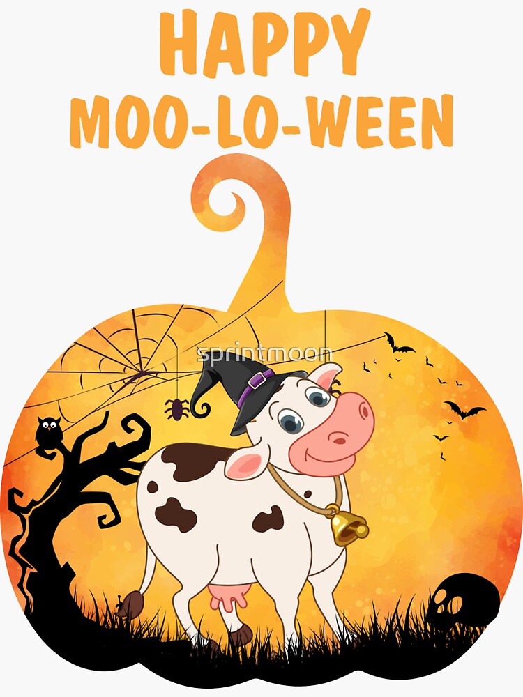 "Happy-Moo-Lo-Ween" Sticker by sprintmoon | Redbubble