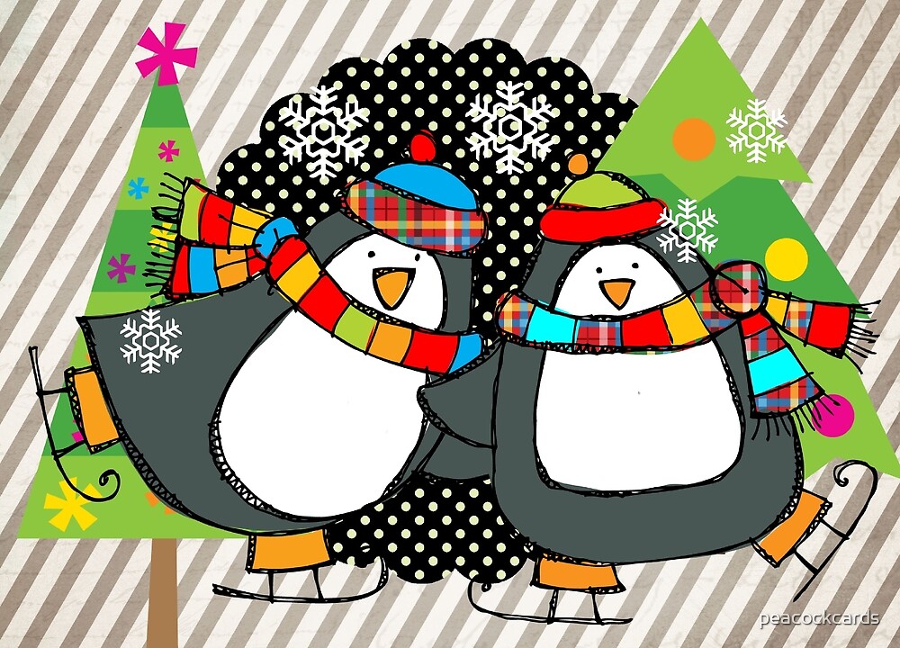 "Christmas Skating Penguins" by peacockcards | Redbubble