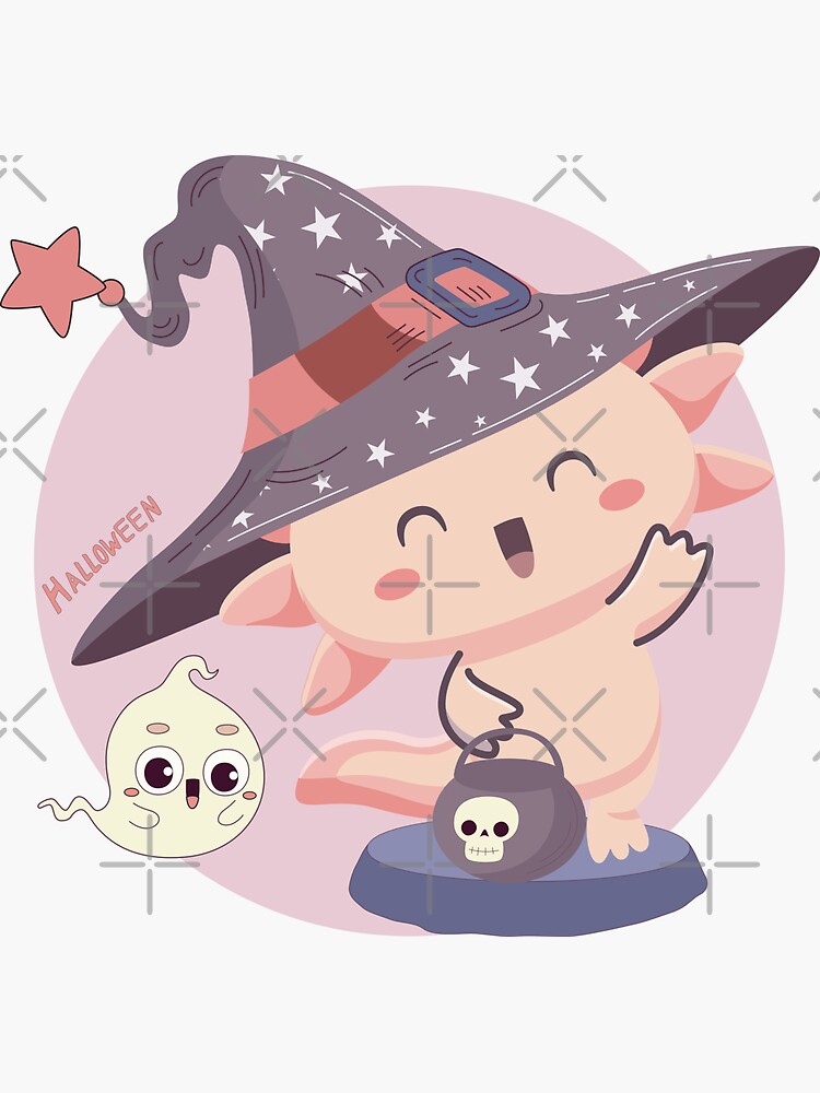 "Cute Axolotl Witch To Celebrate Halloween" Sticker for Sale by ...