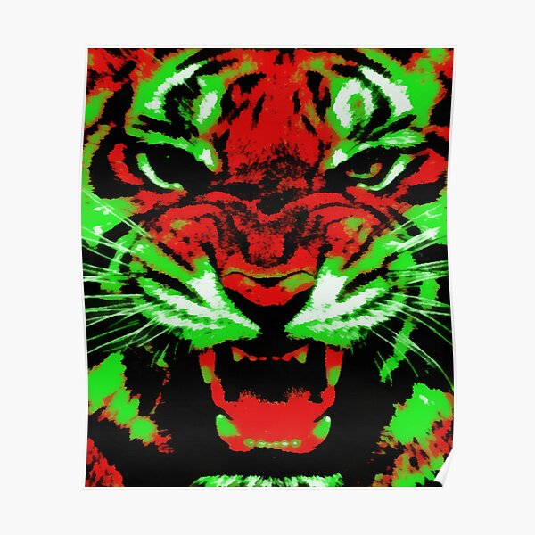 "Artistic Red and Green Tiger Face Painting" Poster for Sale by taiche ...