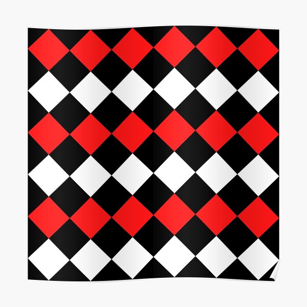 "Red, Black and White Checkered Diamond Pattern" Poster by JEMandy ...