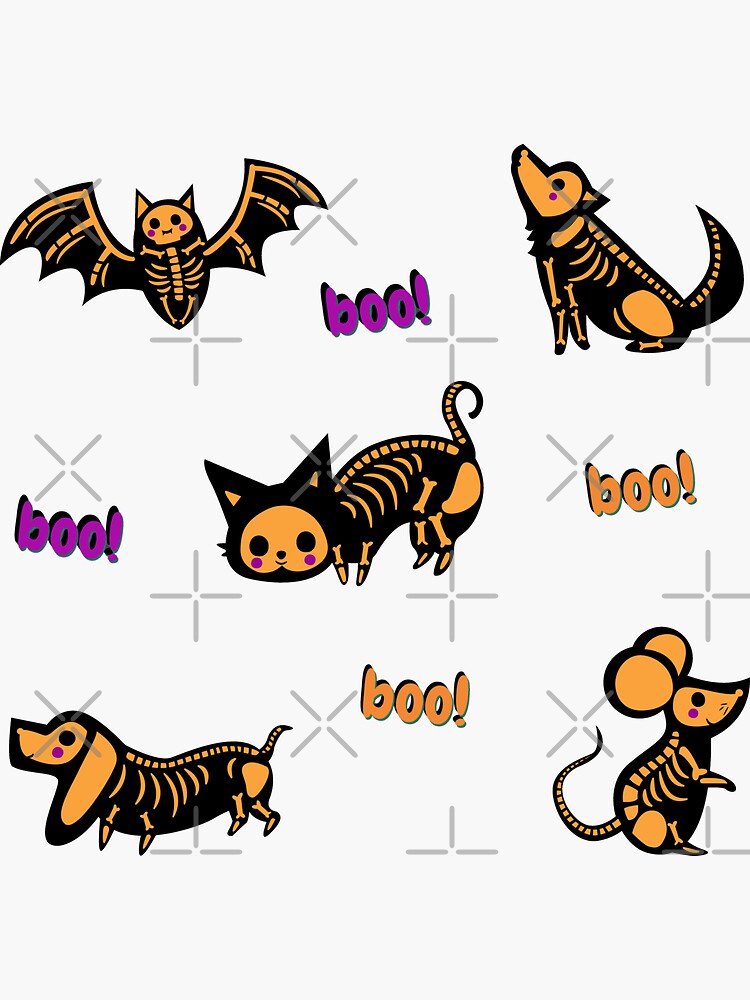 "Halloween Skeleton Animals Stickers Pack " Sticker for Sale by ...