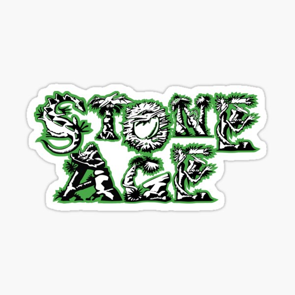 "Stone Age Written in Picture Letters with Green Accents" Sticker for ...