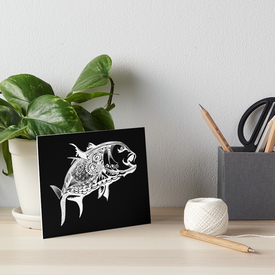 "Hawaiian Ulua (Giant Trevally) with Tribal Pattern (White )" Art Board ...