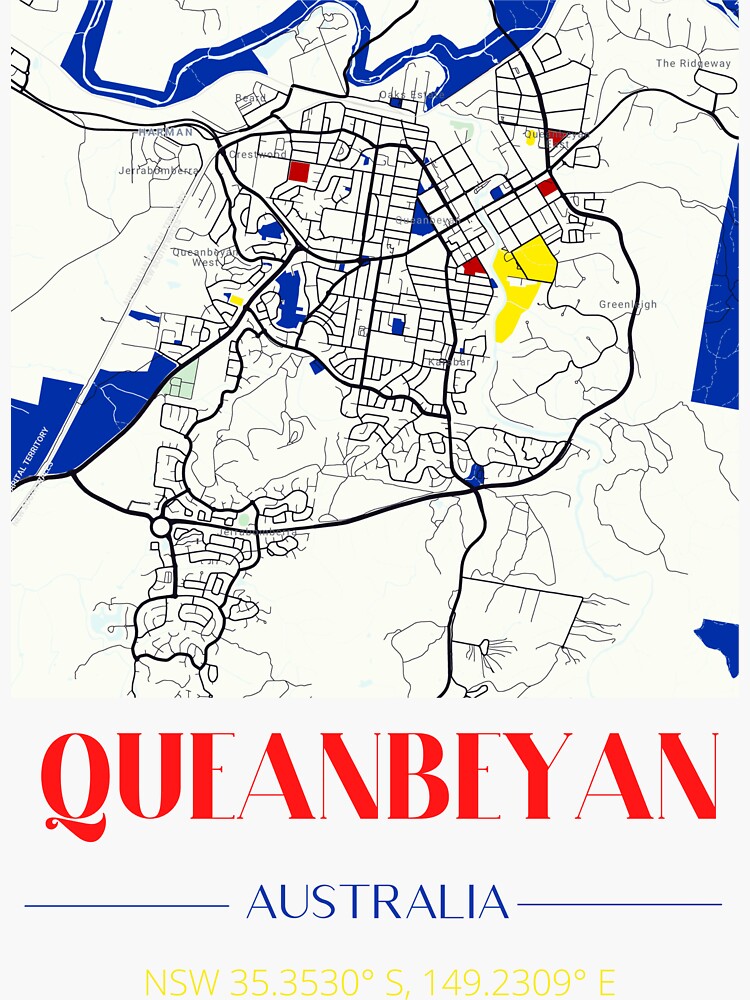 Pegatina «Estilo de mapa de ubicación de Queanbeyan con coordenadas» de ...
