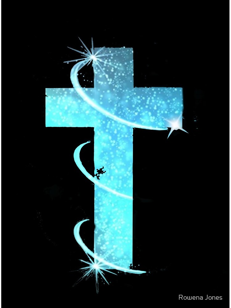 "Light Blue Sparkle Christian Cross Black" Photographic Print by ...