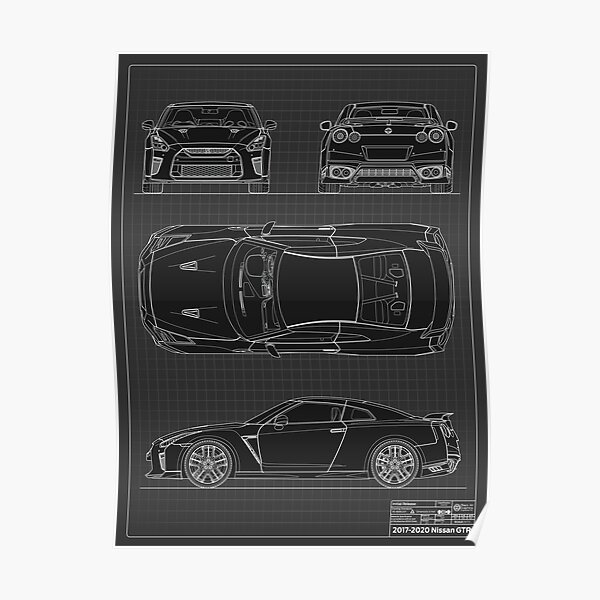 "Nissan GTR Blueprint" Poster by BlackArtGraphx | Redbubble