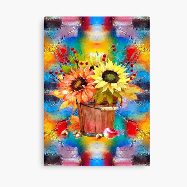 "Bucket with Sunflowers on Abstract Background, Graphic Psychedelic ...