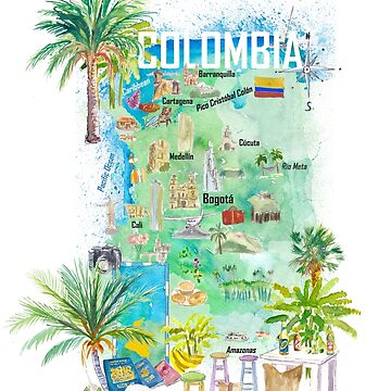"Colombia Illustrated Travel Map With Tourist Attractions And ...