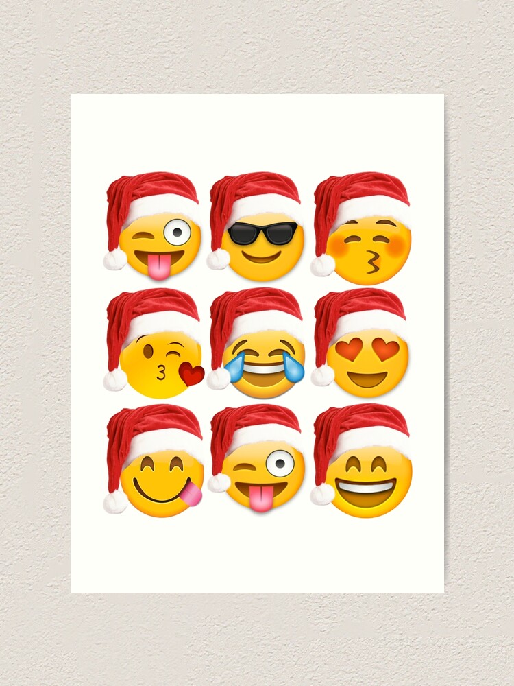 "Christmas Emoji Shirt 9 Emoji Faces Wearing Santa Hats" Art Print for ...