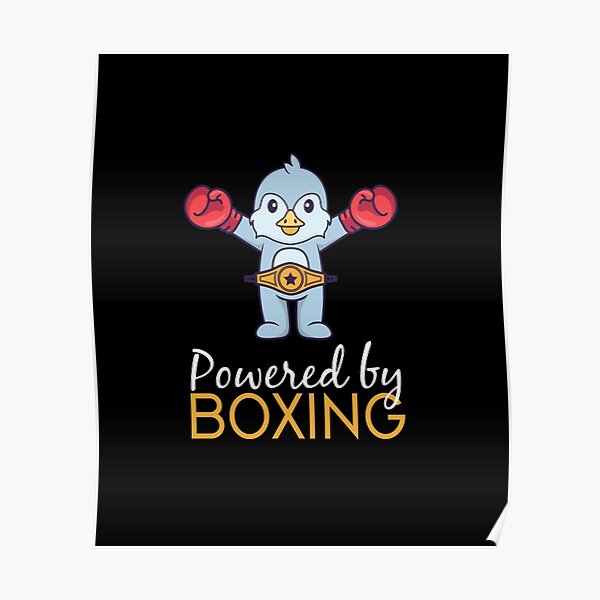 "Powered by boxing, funny bird in boxer costume, design for boxing/bird ...