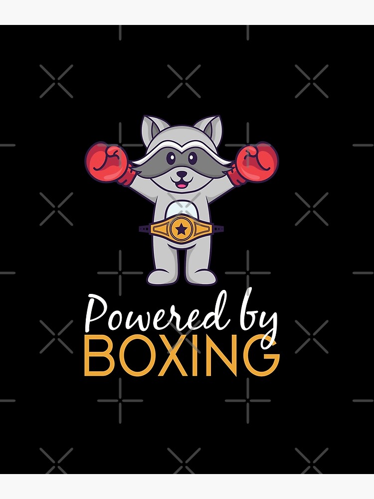 "Powered by boxing, funny raccoon in boxer costume, design for boxing ...
