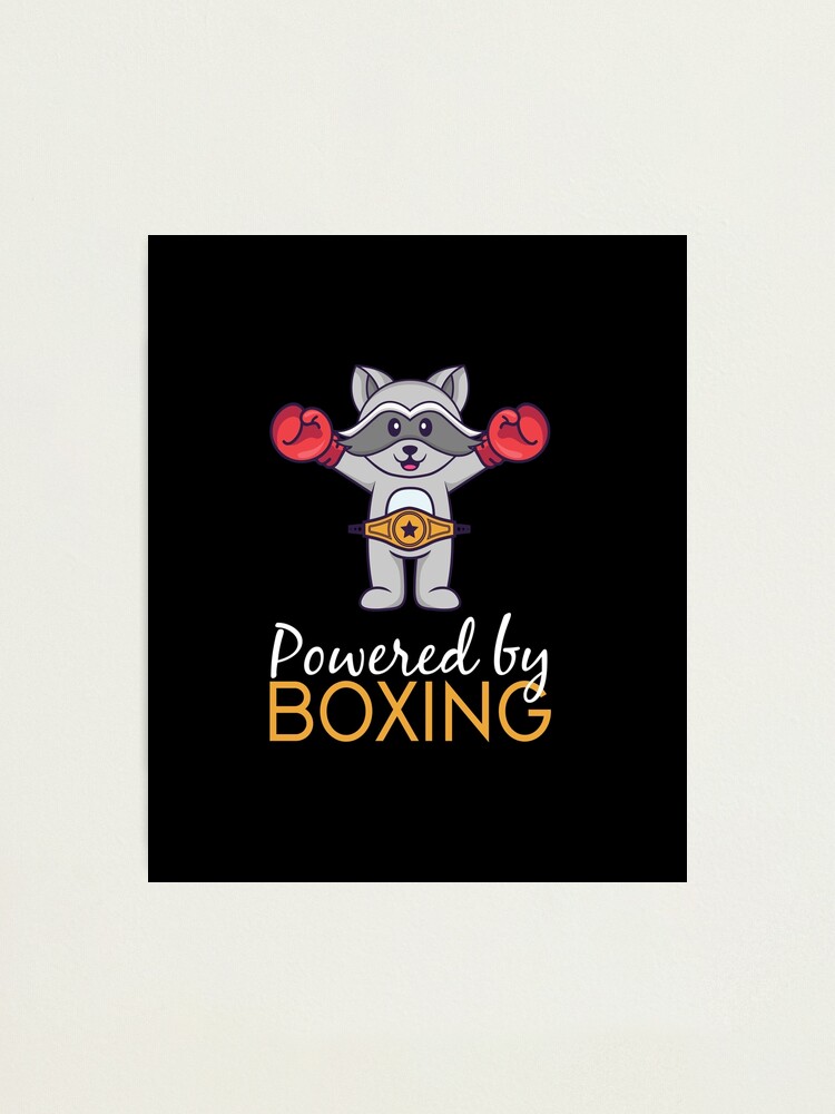 "Powered by boxing, funny raccoon in boxer costume, design for boxing ...