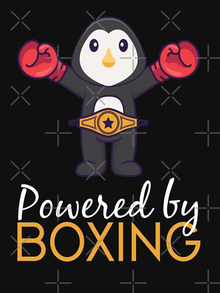 "Powered by boxing, funny penguin in boxer costume, design for boxing ...