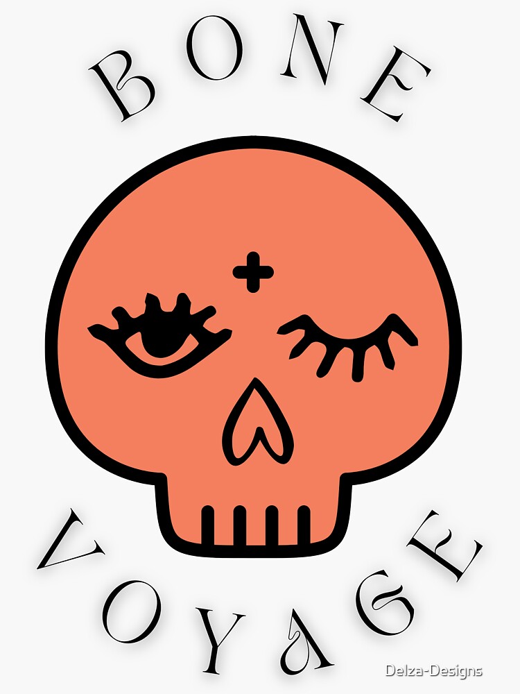 "Bone Voyage Winking Skeleton Skull" Sticker for Sale by Delza-Designs ...