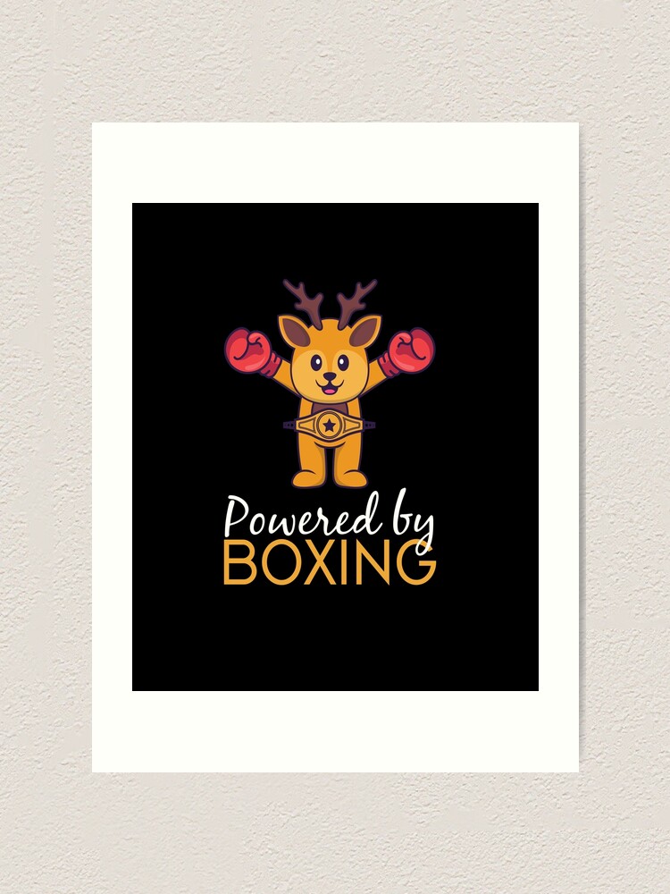 "Powered by boxing, funny deer in boxer costume, design for boxing/deer ...