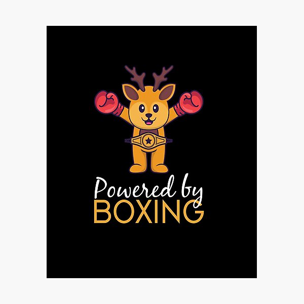 "Powered by boxing, funny deer in boxer costume, design for boxing/deer ...