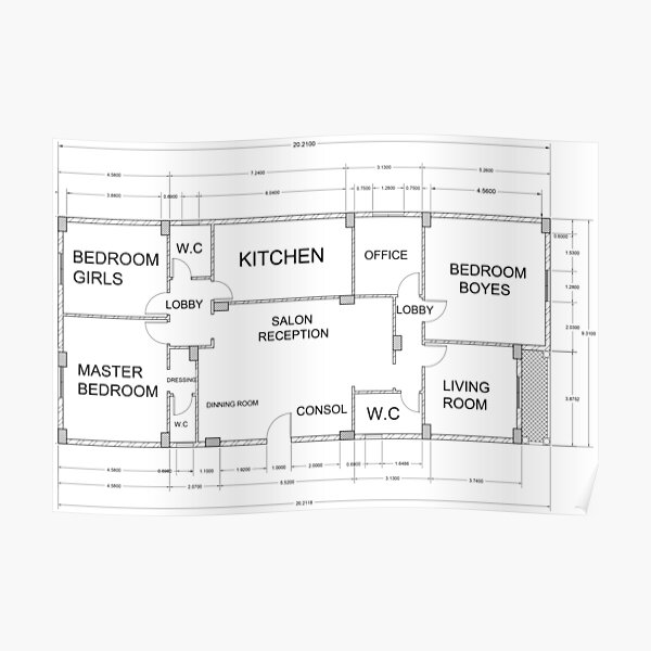 "Plan with dimensions-autocad" Poster for Sale by ReemBadawy | Redbubble