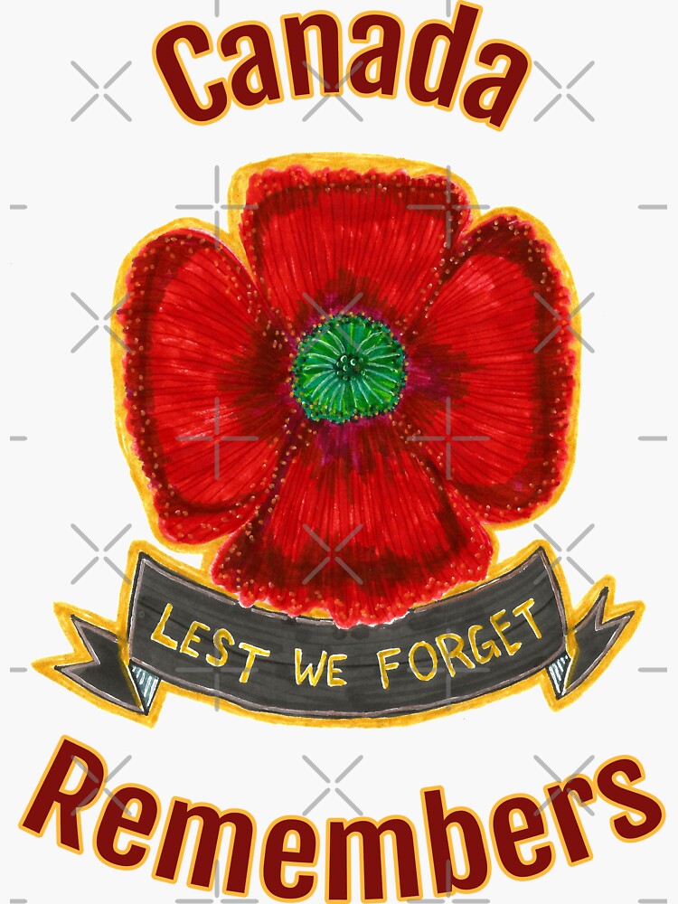"Canadian Remembrance Day Canada Remembers Lest We Forget" Sticker for ...